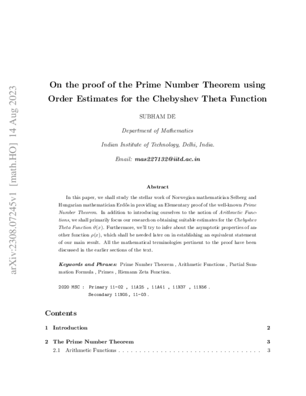 (PDF) On the proof of the Prime Number Theorem using Order Estimates ...