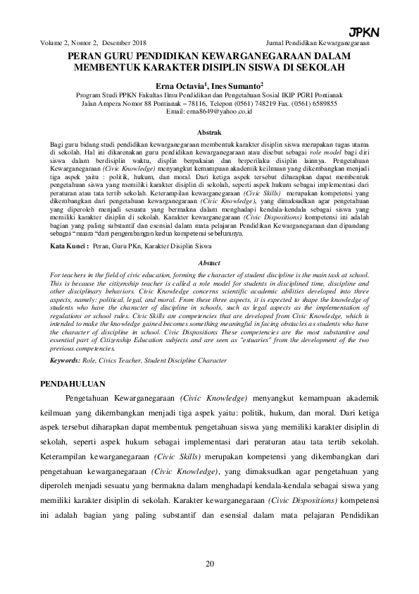 (PDF) Peran Guru Pendidikan Kewarganegaraan Dalam Membentuk Karakter Disiplin Siswa DI Sekolah ...