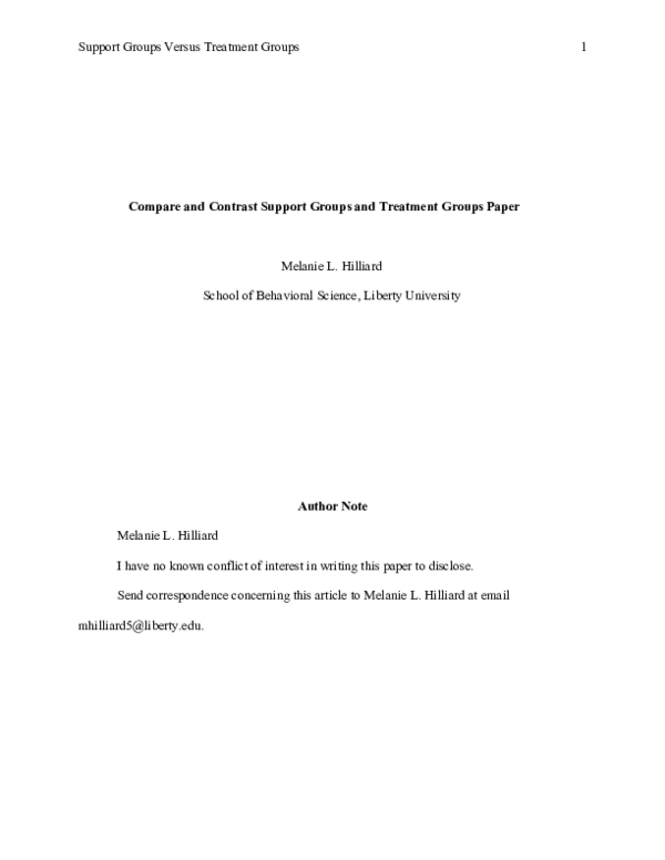 (DOC) Compare and Contrast Support Groups and Treatment Groups Paper
