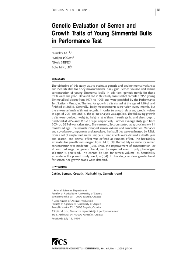 (PDF) Genetic evaluation of semen and growth traits of young Simmental ...