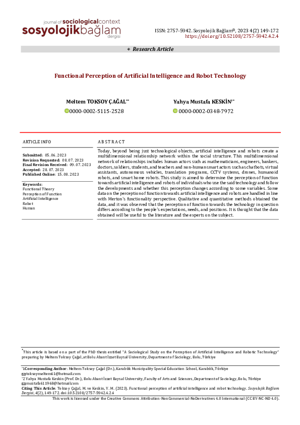 (PDF) Functional Perception of Artificial Intelligence and Robot Technology
