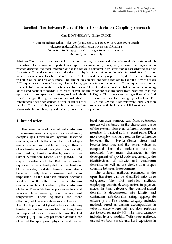 (PDF) Rarefied flow between plates of finite length via the coupling ...