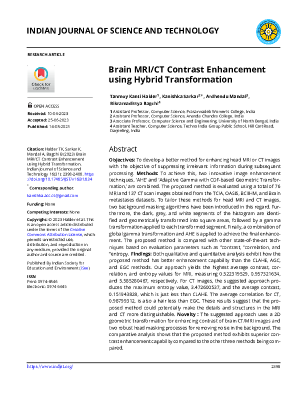 (PDF) Brain MRI/CT Contrast Enhancement using Hybrid Transformation
