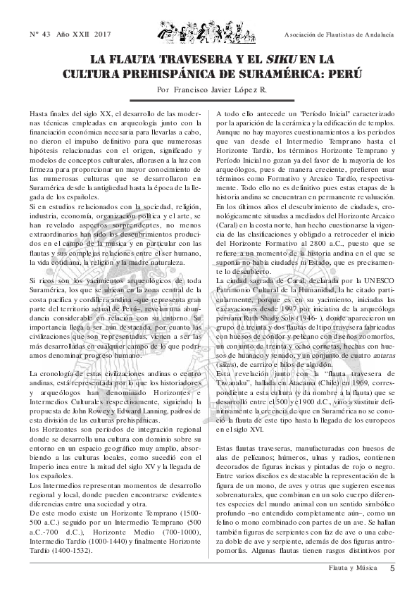 (PDF) La flauta travesera y el siku en la cultura prehispánica de ...