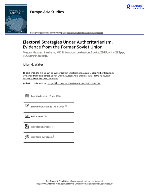 (PDF) Electoral Strategies Under Authoritarianism. Evidence from the ...