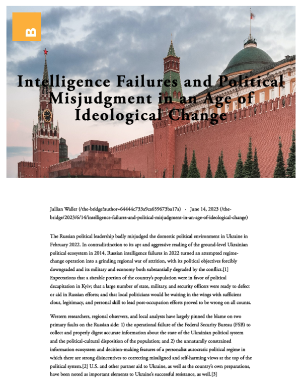 (PDF) Intelligence Failures and Political Misjudgment in an Age of ...