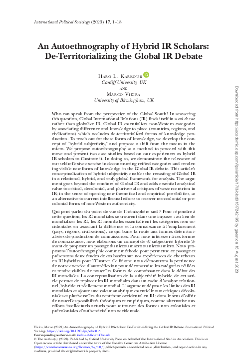 (PDF) An Autoethnography of Hybrid IR Scholars: De-Territorializing the ...