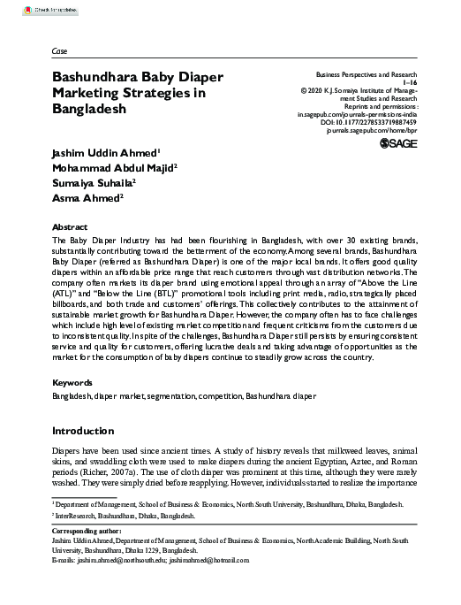 (PDF) Bashundhara Baby Diaper Marketing Strategies in Bangladesh