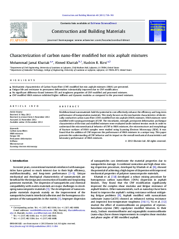 (PDF) Characterization of carbon nano-fiber modified hot mix asphalt ...