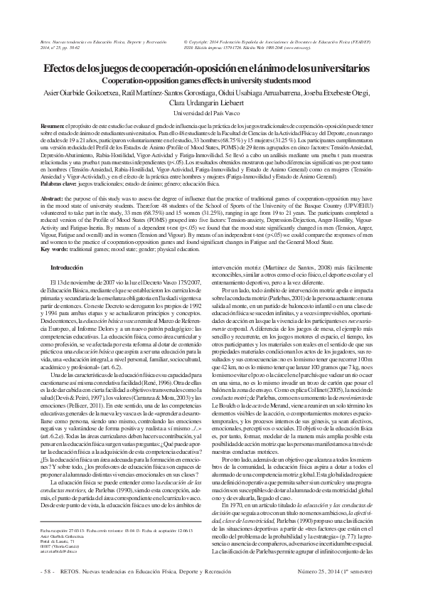 (PDF) Efectos de los juegos de cooperación-oposición en el ánimo de los ...