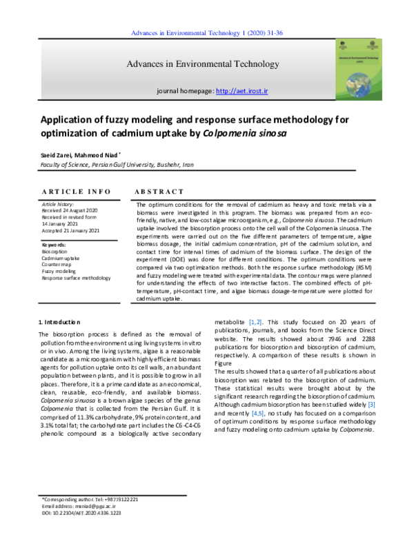(PDF) Application of fuzzy modeling and response surface methodology for optimization of cadmium ...