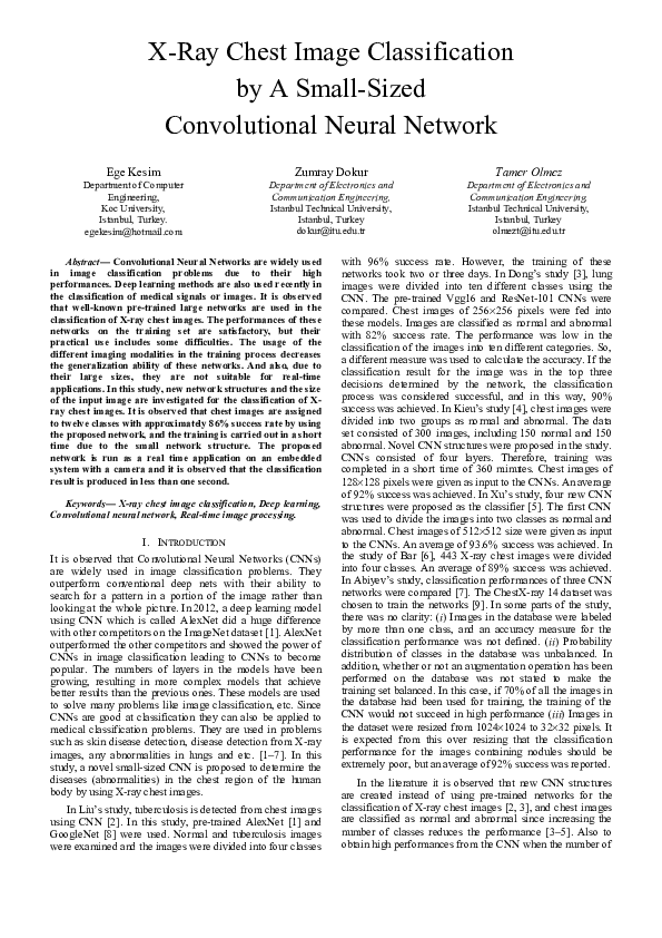 (PDF) X-Ray Chest Image Classification by A Small-Sized Convolutional Neural Network