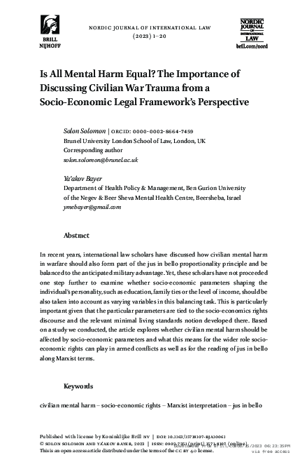 (PDF) Is All Mental Harm Equal? The Importance of Discussing Civilian War Trauma from a Socio ...