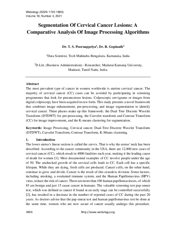 (PDF) Segmentation of cervical cancer lesions: a Comparative analysis ... (PDF) Segmentation of cervical cancer lesions: a Comparative analysis ...