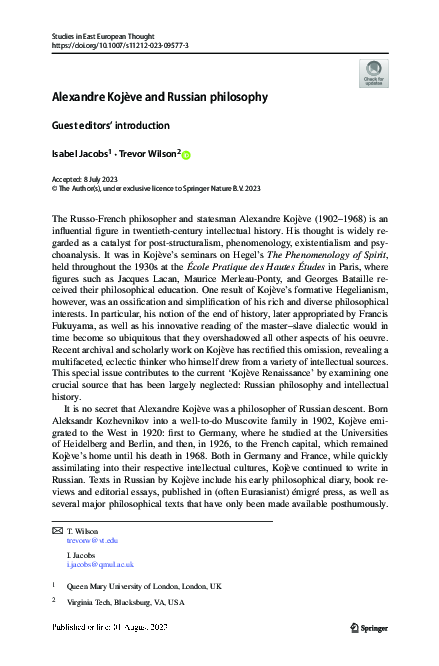 (PDF) Alexandre Kojève and Russian philosophy