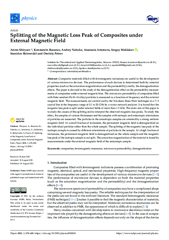 (PDF) Splitting of the Magnetic Loss Peak of Composites under External ...