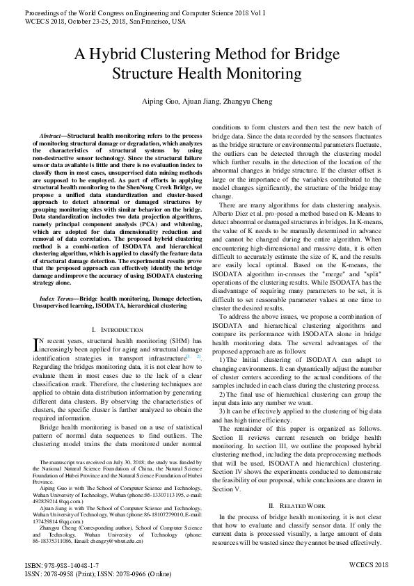 Pdf A Hybrid Clustering Method For Bridge Structure Health Monitoring