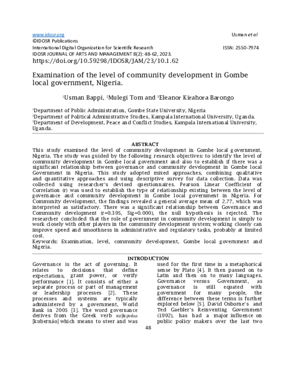 (PDF) Examination of the level of community development in Gombe local ...