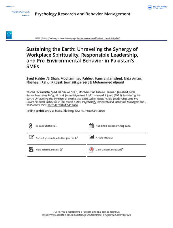 (PDF) Sustaining the Earth: Unraveling the Synergy of Workplace ...