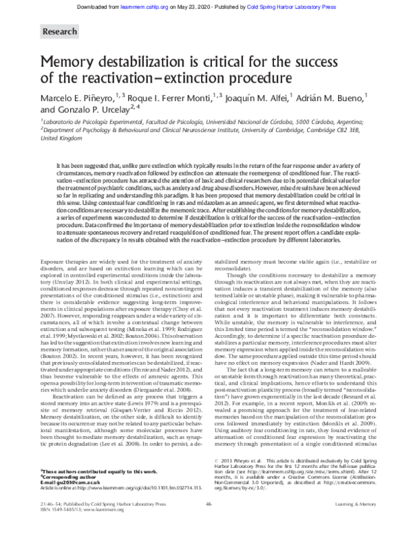 (PDF) Memory destabilization is critical for the success of the ...