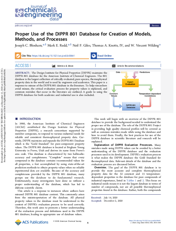 (PDF) Proper Use of the DIPPR 801 Database for Creation of Models ...