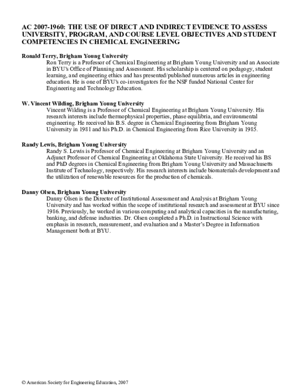 (PDF) The Use Of Direct And Indirect Evidence To Assess University ...