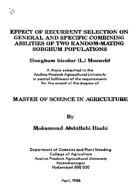 (PDF) Effect Of recurrent selection on general and, specific combining ...