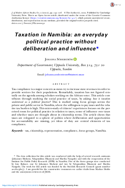 (PDF) Taxation in Namibia: an everyday political practice without ...