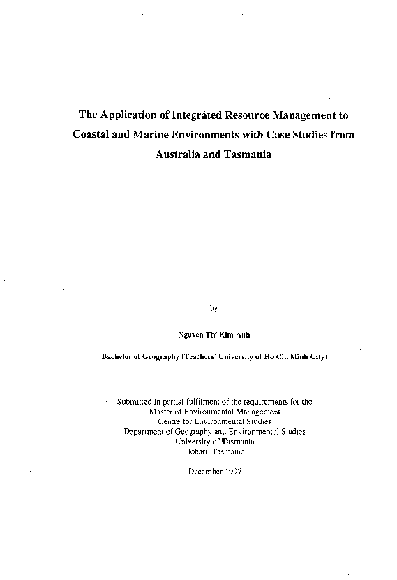 (PDF) The application of integrated resource management to coastal and marine environments with ...