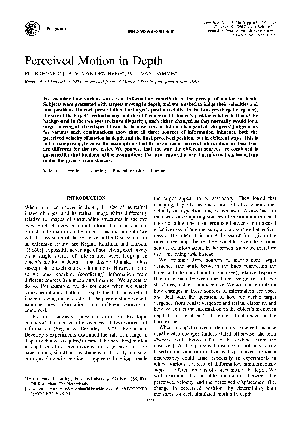 (PDF) Perceived motion in depth