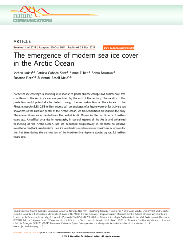 (PDF) The emergence of modern sea ice cover in the Arctic Ocean