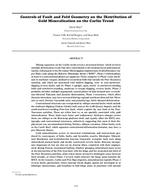 (PDF) Controls of Fault and Fold Geometry on the Distribution of Gold ...