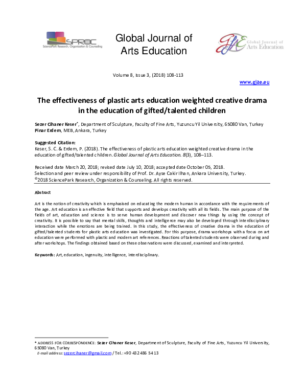 (PDF) The Effectiveness of Plastic Arts Education Weighted Creative ...