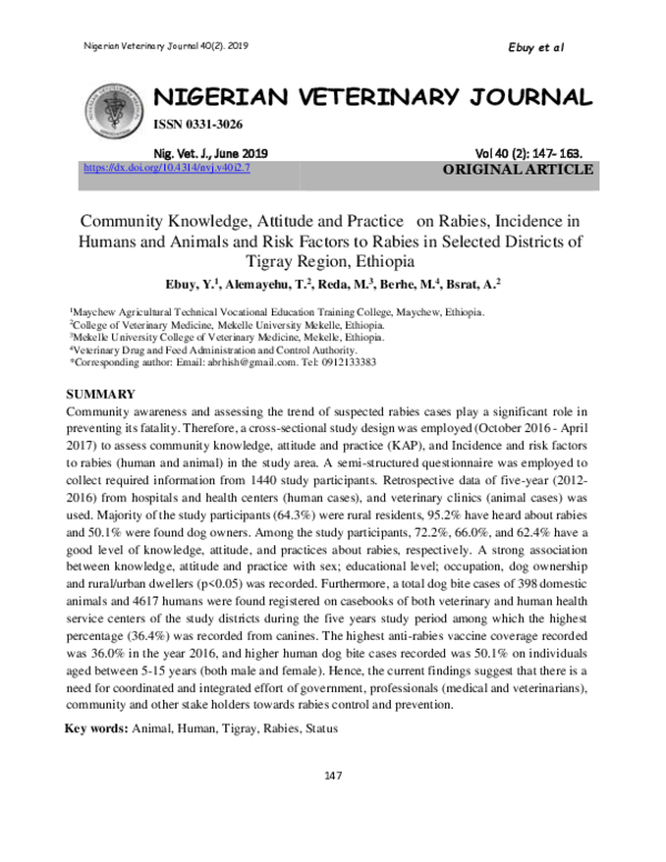(PDF) Community knowledge, attitude and practice on rabies, incidence ...