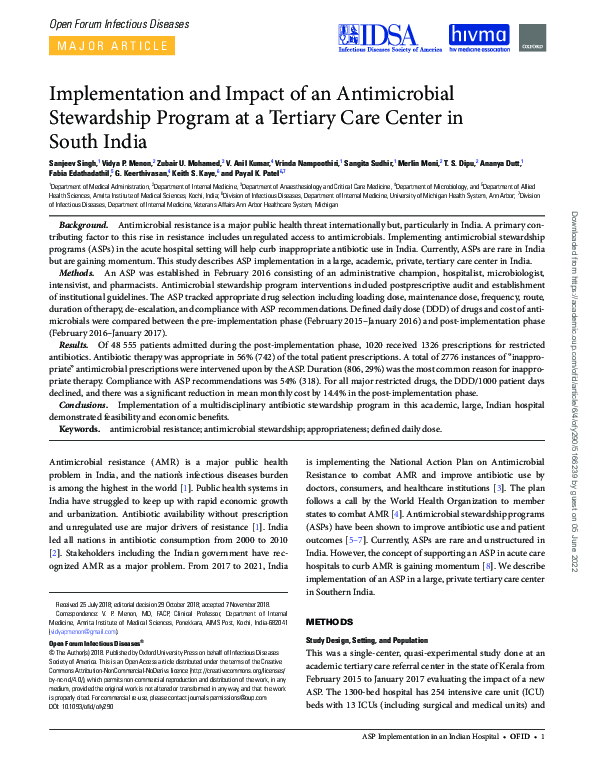 (PDF) Implementation and Impact of an Antimicrobial Stewardship Program at a Tertiary Care ...