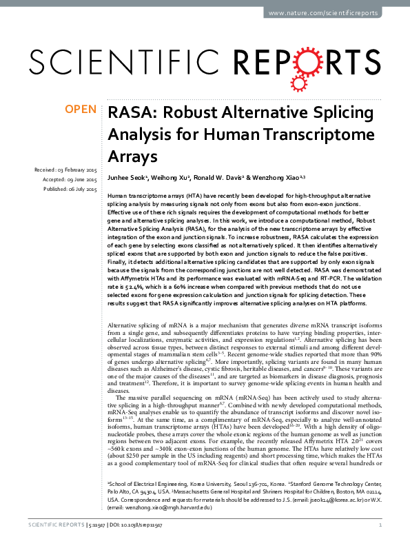 Pdf Rasa Robust Alternative Splicing Analysis For Human