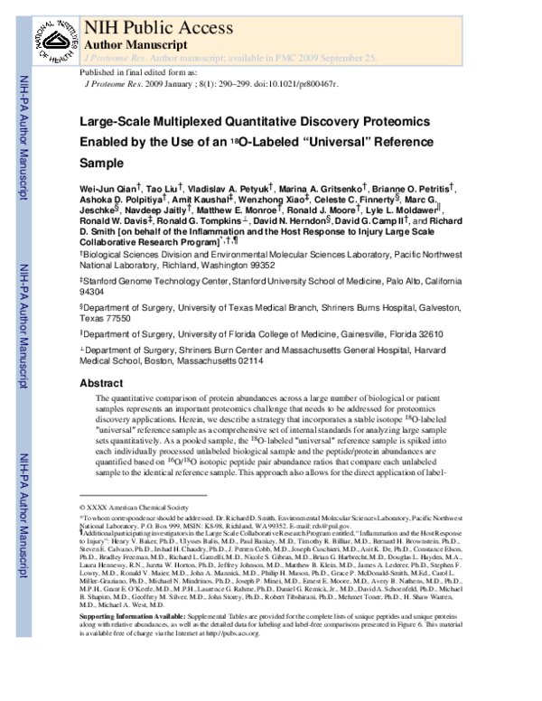 (PDF) Large-Scale Multiplexed Quantitative Discovery Proteomics Enabled by the Use of an 18O ...