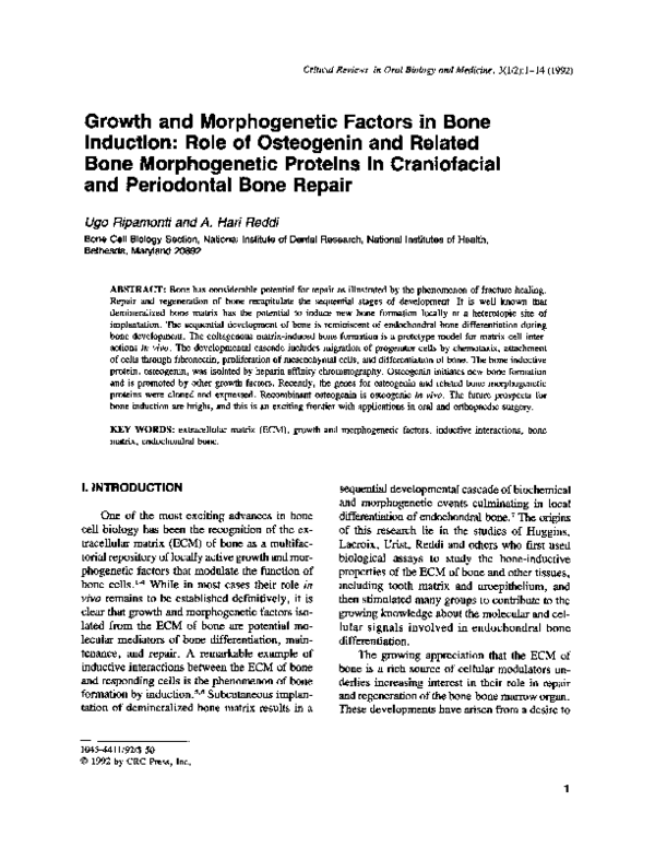 (PDF) Growth and Morphogenetic Factors in Bone Induction: Role of ...