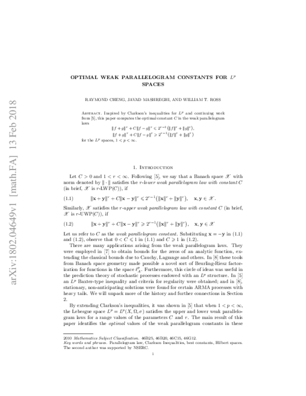 (PDF) Optimal weak parallelogram constants for L^p spaces
