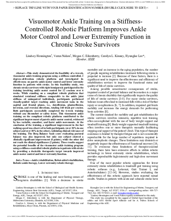 (PDF) Visuomotor Ankle Training on a Stiffness-Controlled Robotic ...