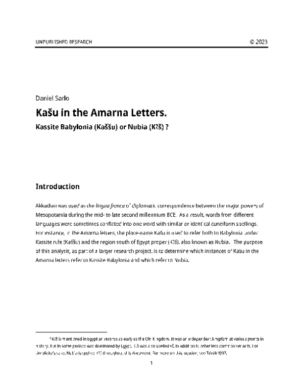 (PDF) Kašu in the Amarna Letters: Kassite Babylonia (Kaššu) or Nubia (KꜢš)