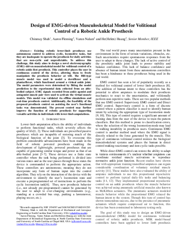 (PDF) Design of EMG-driven Musculoskeletal Model for Volitional Control ...