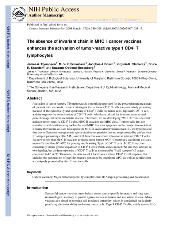 (PDF) The absence of invariant chain in MHC II cancer vaccines enhances ...