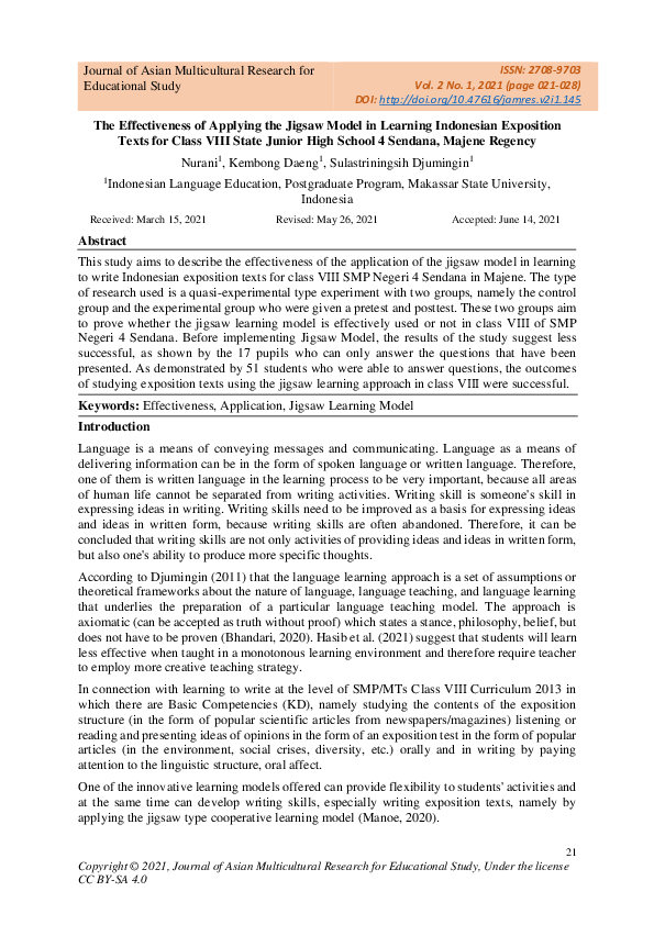 (PDF) The Effectiveness of applying the Jigsaw Model in Learning ...