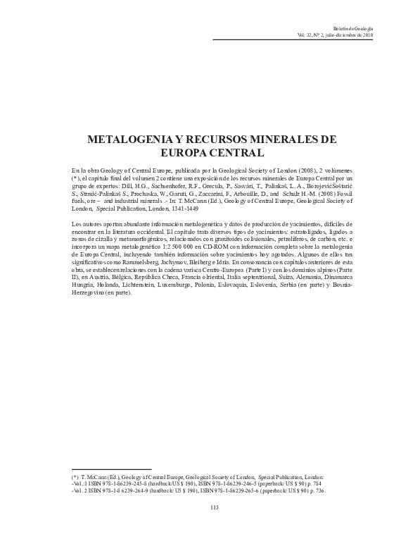 (PDF) Metalogenia y Recursos Minerales De Europa Central