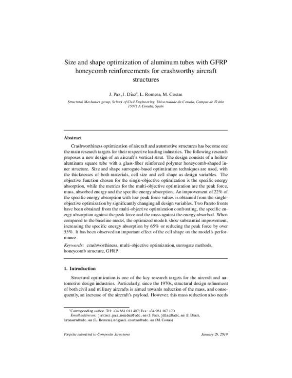 (PDF) Size and shape optimization of aluminum tubes with GFRP honeycomb ...