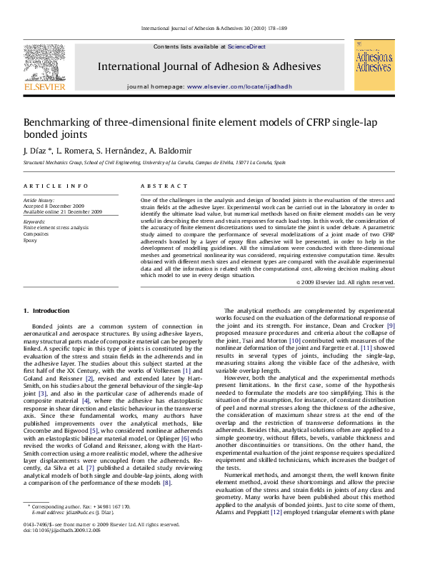 (PDF) Benchmarking Finite Element Models of CFRP Bonded Joints