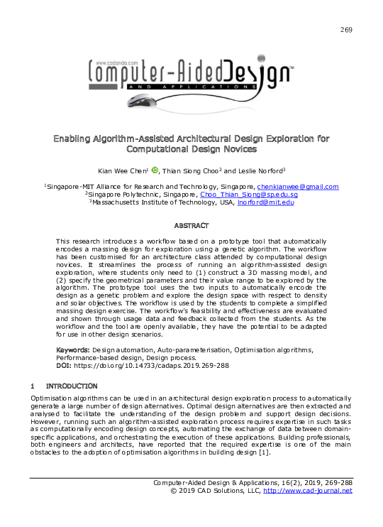 (PDF) Enabling Algorithm-Assisted Architectural Design Exploration for Computational Design Novices