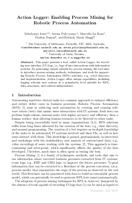 (PDF) Action Logger: Enabling Process Mining for Robotic Process ...
