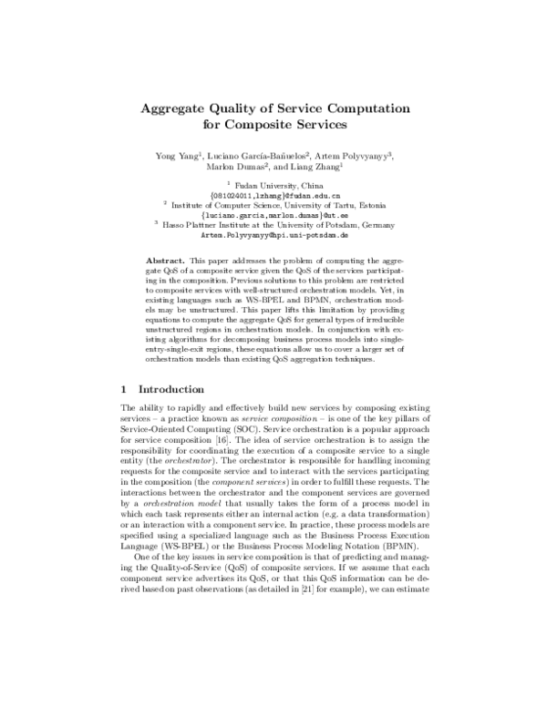 (PDF) Generalized aggregate Quality of Service computation for composite services